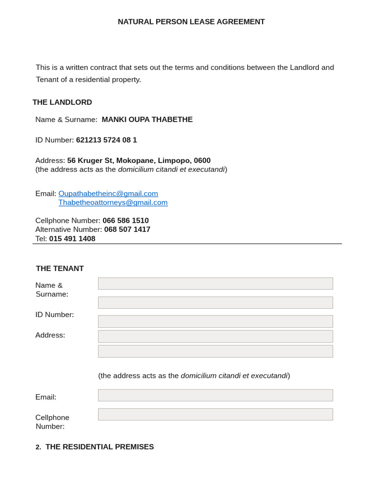 Residential Lease Agreement Template | PDF | Lease | Leasehold Estate