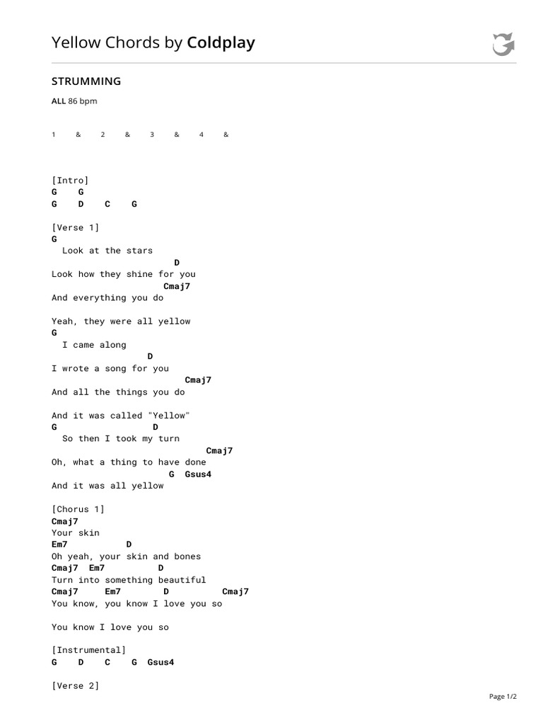 Coldplay's "Yellow" Chords and Lyrics | PDF