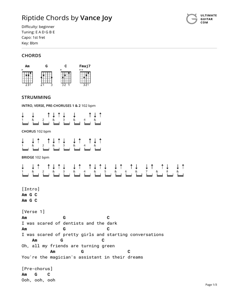 Riptide Chords (ver 2) by Vance Joytabs @ Ultimate Guitar Archive | PDF ...