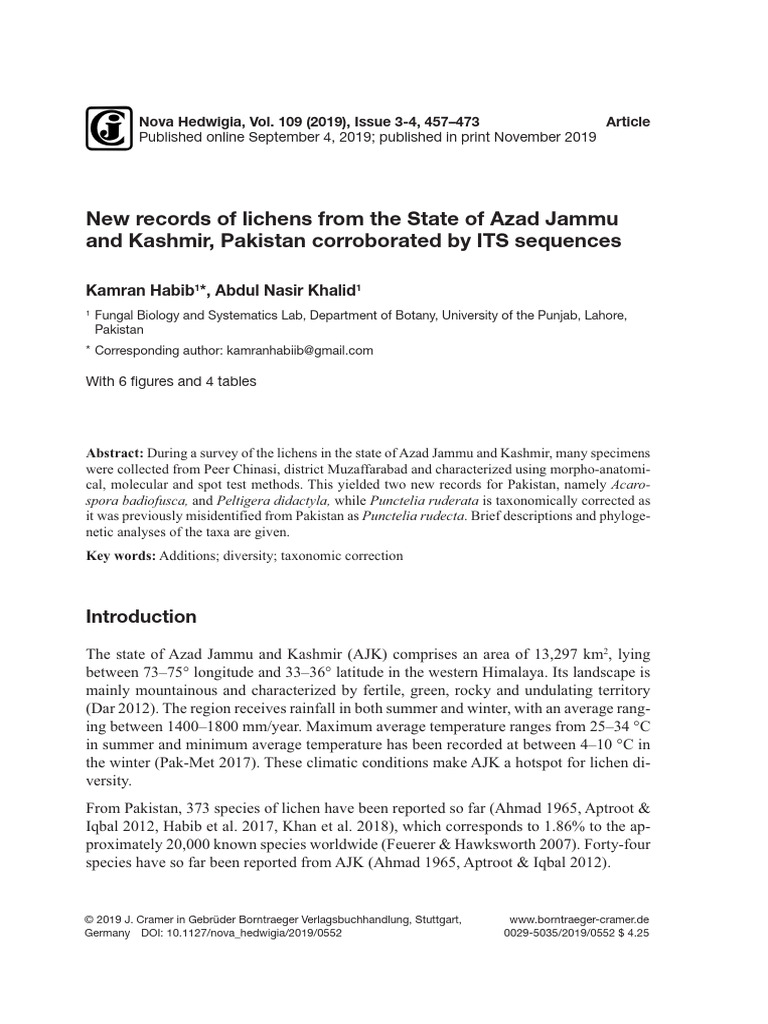 Habib, Khalid - 2019 - New records of lichens from the State of Azad ...