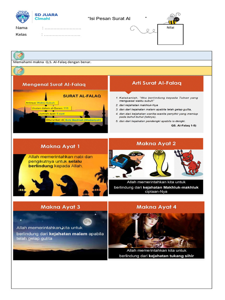 6.1 LKPD Kelas 2 - Isi Pesan Surat Al-Falaq | PDF