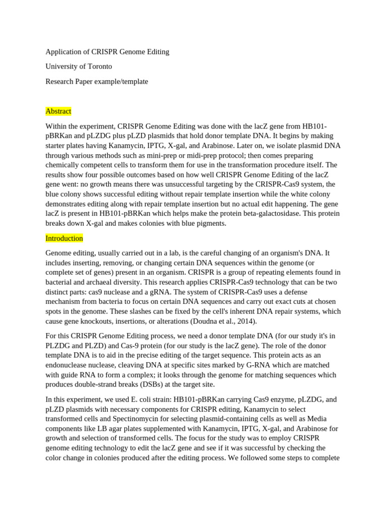 Application of CRISPR Genome Editing | PDF | Crispr | Gene