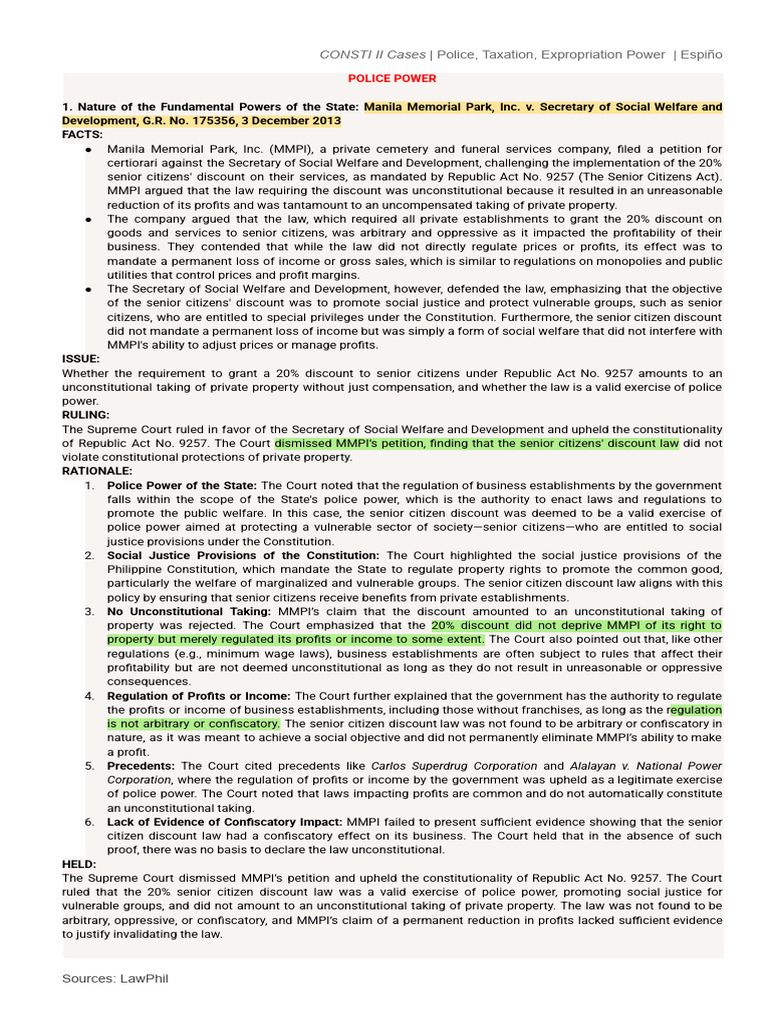 Consti 2 Cases Police Taxation Expropriation Power | PDF | Police Power ...