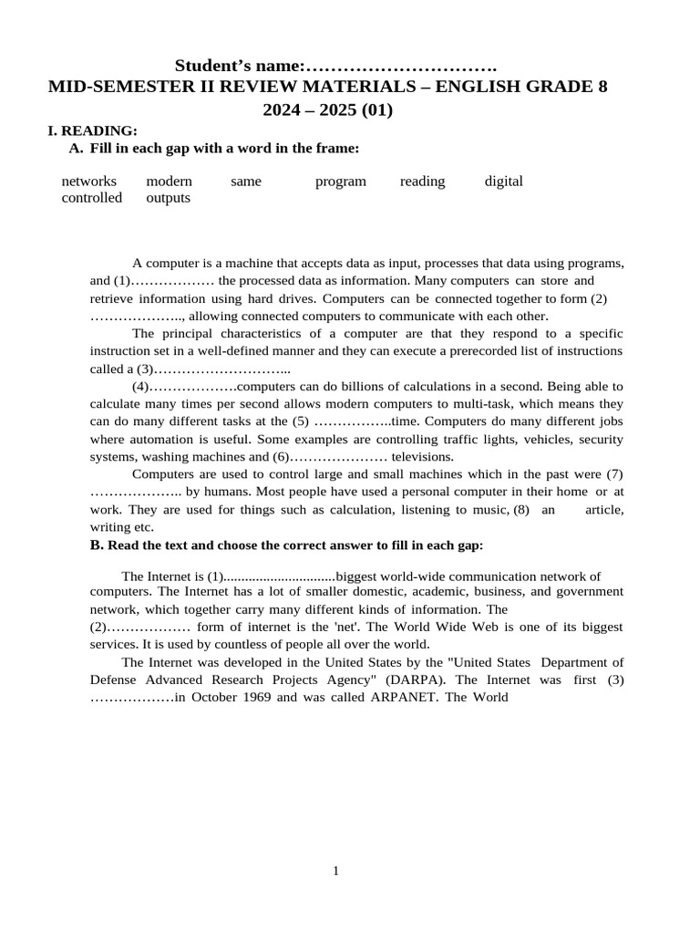 Đề cương Anh GHKII -ILSW8 | PDF | Internet | Computer Programming