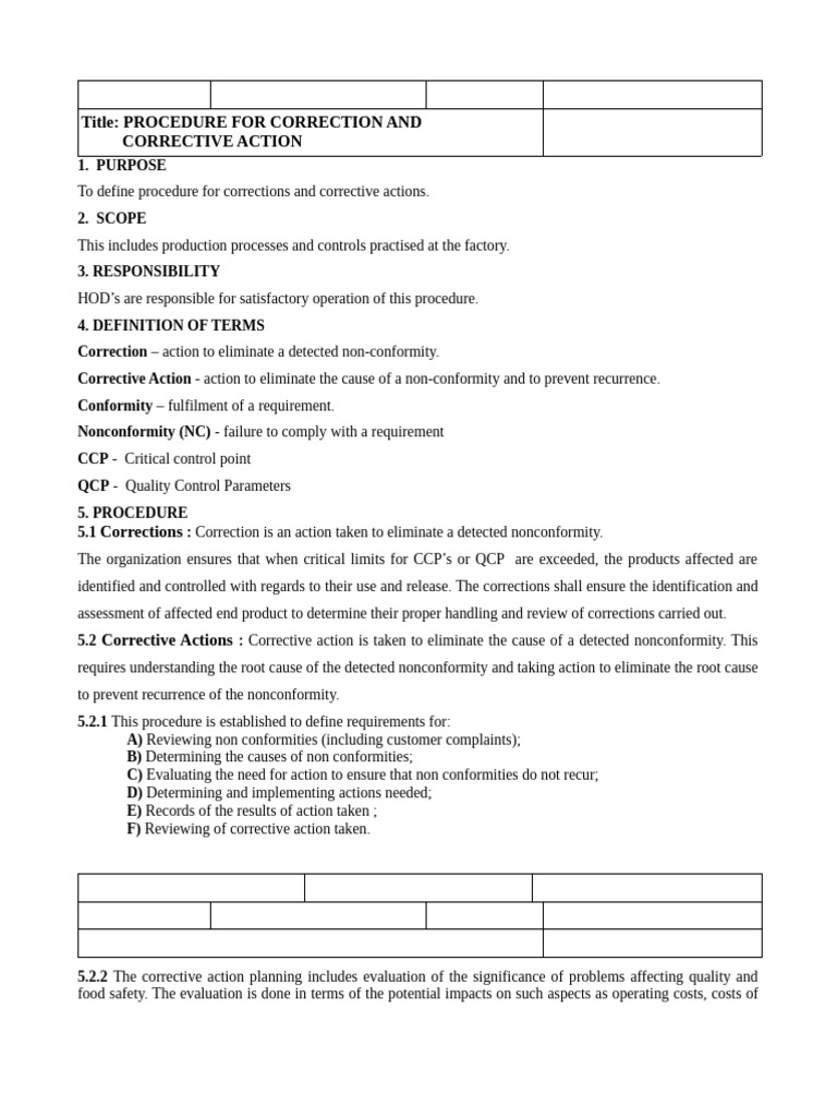 Procedure For Correction and Corrective Action | PDF | Business