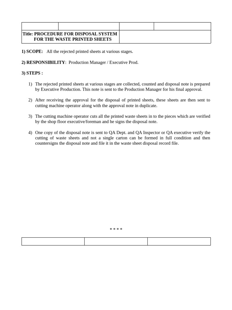 Waste Printed Sheets Disposal Procedure | PDF