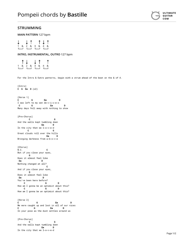 Bastille Pompeii Guitar Chords Guide | PDF | Song Structure | Song Forms