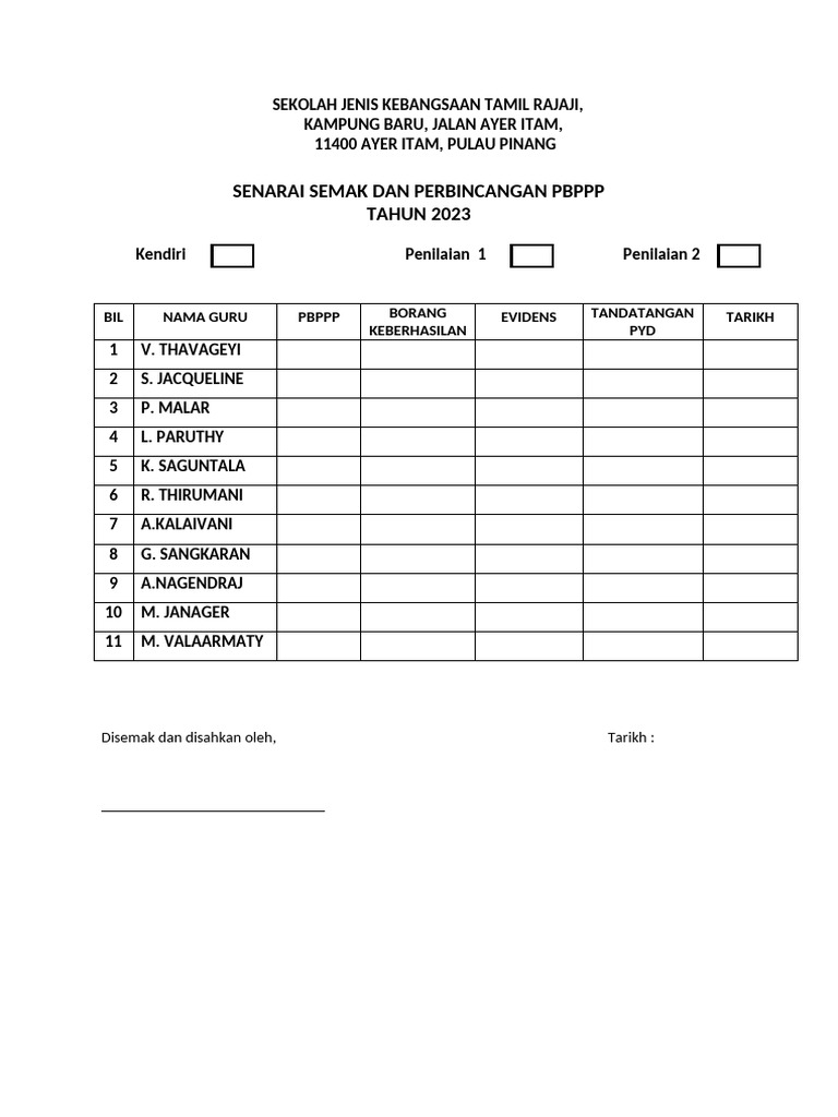 Senarai Semak PBPPP | PDF