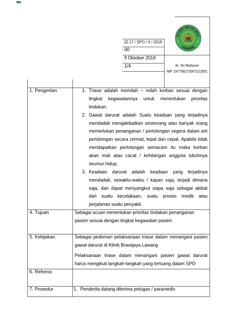Prosedur Triase Gawat Darurat Klinik | PDF