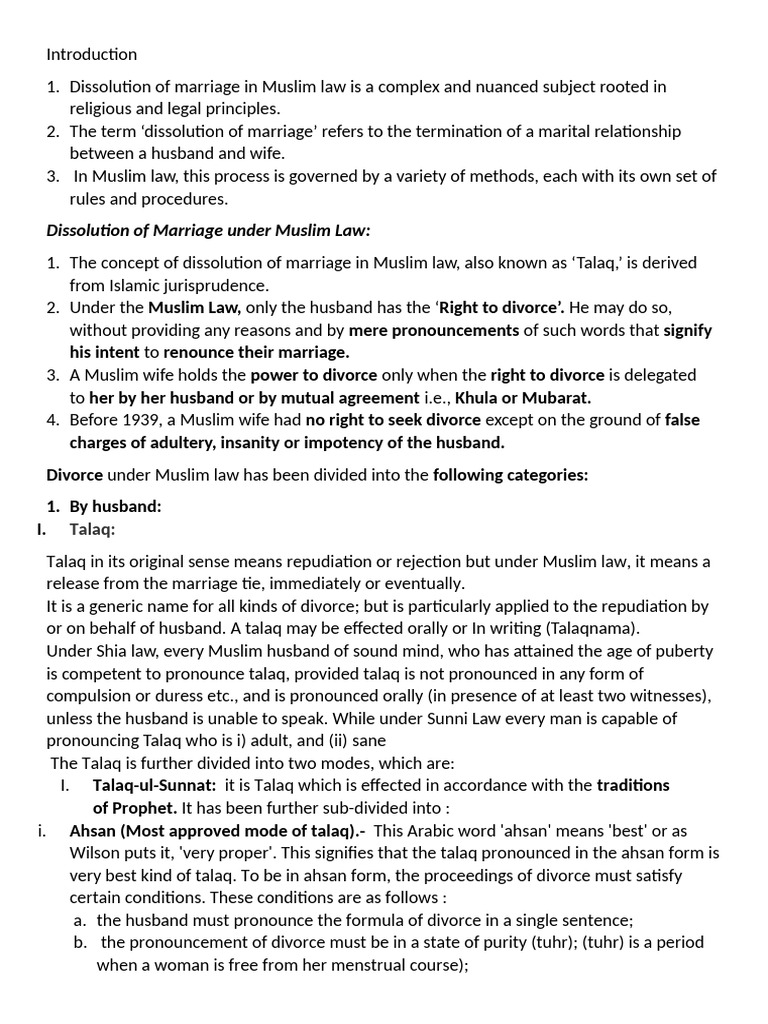 Dissolution of Marriage Under Muslim Law | PDF | Divorce | Husband
