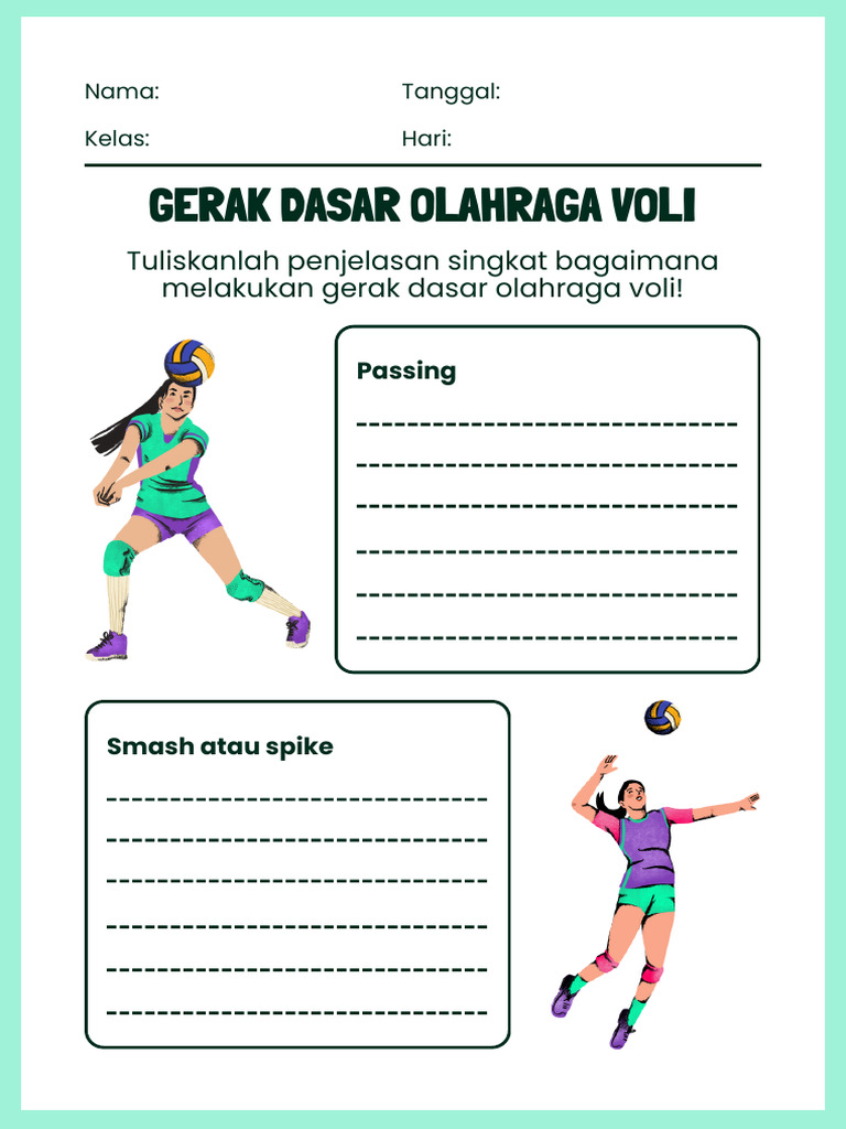 Hijau Ilustrasi Lembar Kerja Gerak Dasar Olahraga Voli | PDF