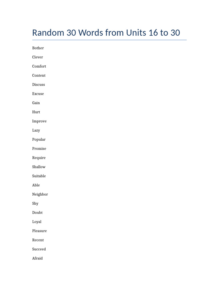 Random 30 Words Units 16 to 30 | PDF