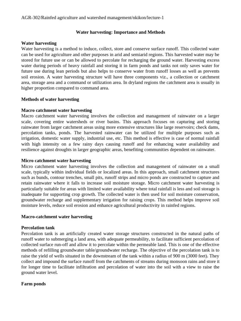 Water harvesting | PDF | Surface Runoff | Groundwater