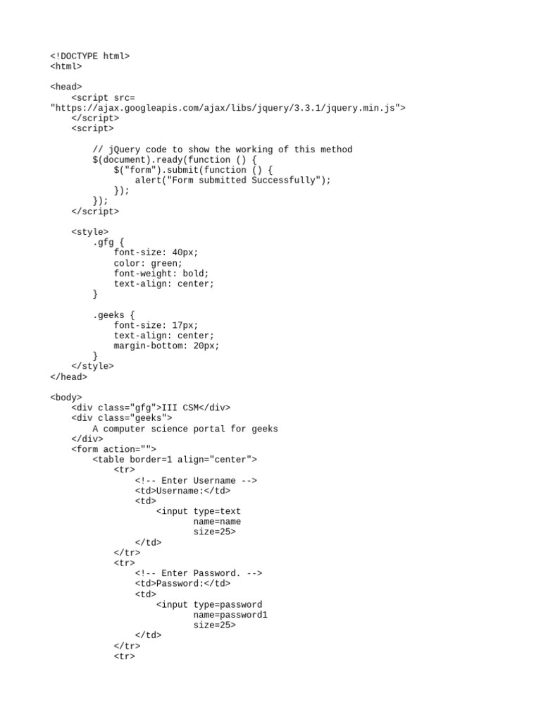 Simple jQuery Form Submission Alert | PDF