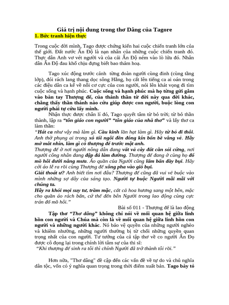 VHAN-Giá Trị Nội Dung Trong Thơ Dâng Của Tagore | PDF