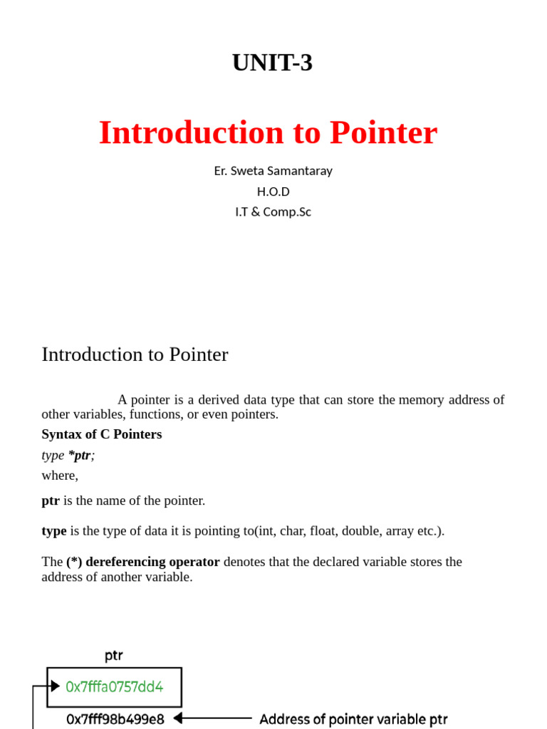 Unit 3 Note 1 Pointer Pdf Pointer Computer Programming Integer
