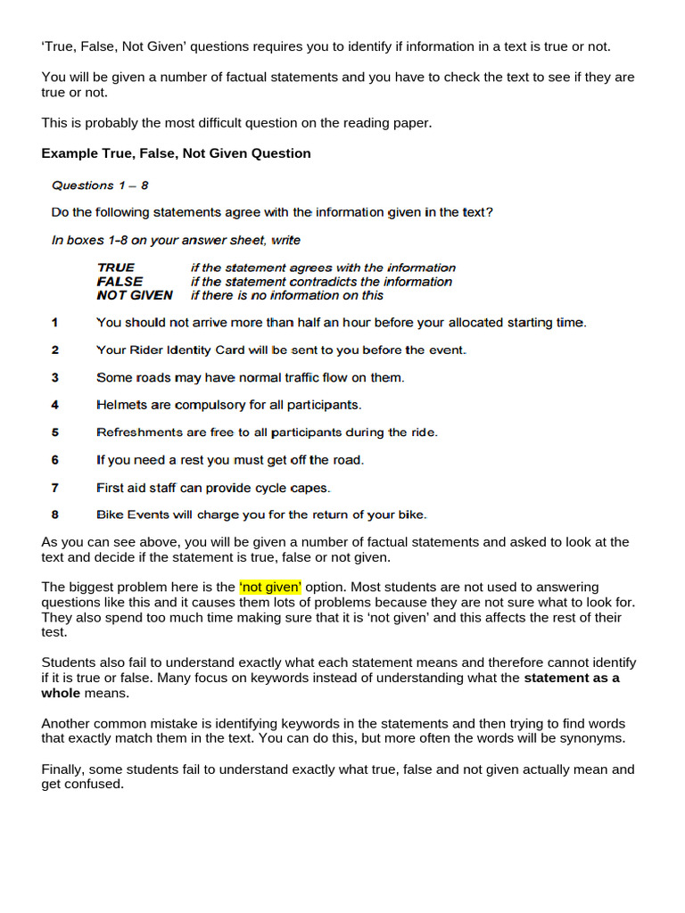 Mastering True, False, Not Given Questions | PDF | Question