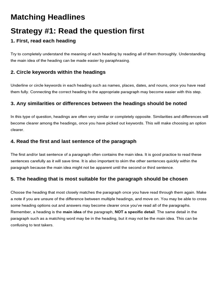 Strategies for Matching Headings and Information | PDF | Question ...
