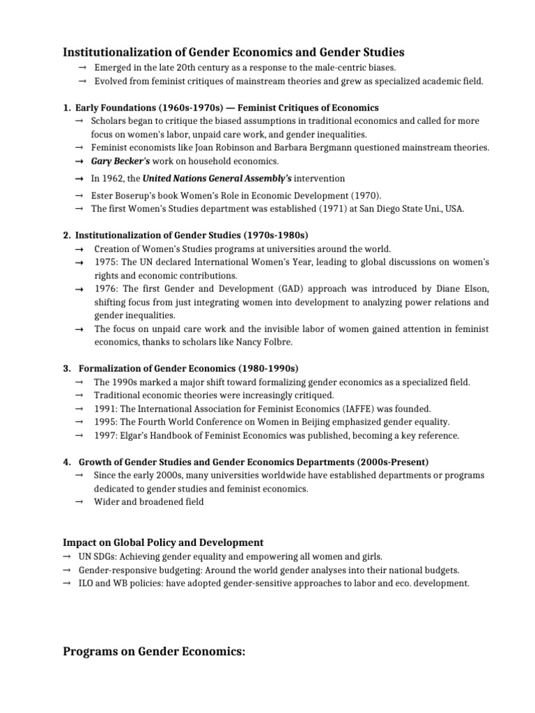 Evolution of Gender Studies and Economics | PDF | Gender Pay Gap ...