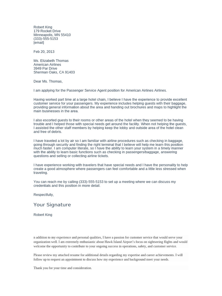 Cover Letter For Psa Position | PDF | Airlines | Aviation