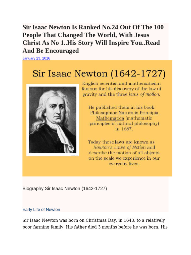 Sir Isaac Newton: Life and Legacy | PDF