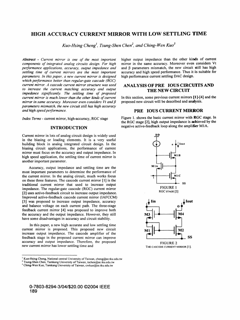 High Accuracy Current Mirror With Low Settling Time | PDF | Electronic ...