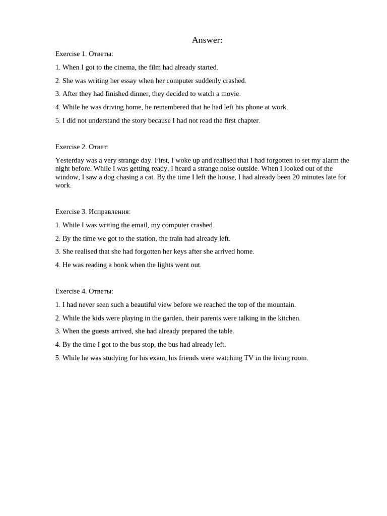 Narrative Tenses Answer | PDF