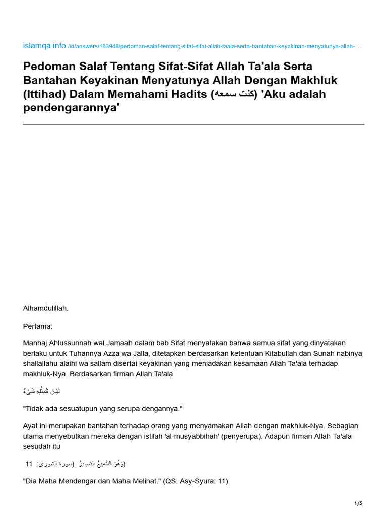 Islamqa - Info-Pedoman Salaf Tentang Sifat-Sifat Allah Taala Serta ...