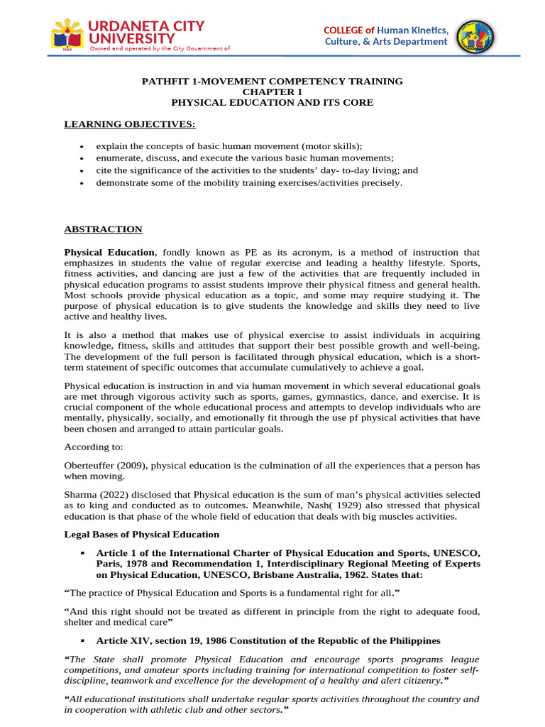 Pathfit 1 Handouts Chapter 1 | PDF | Physical Education | Physical Fitness