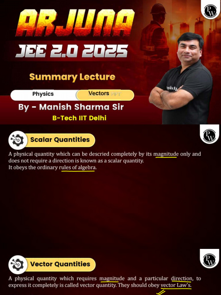 Vectors Summary Lecture Class Notes | PDF