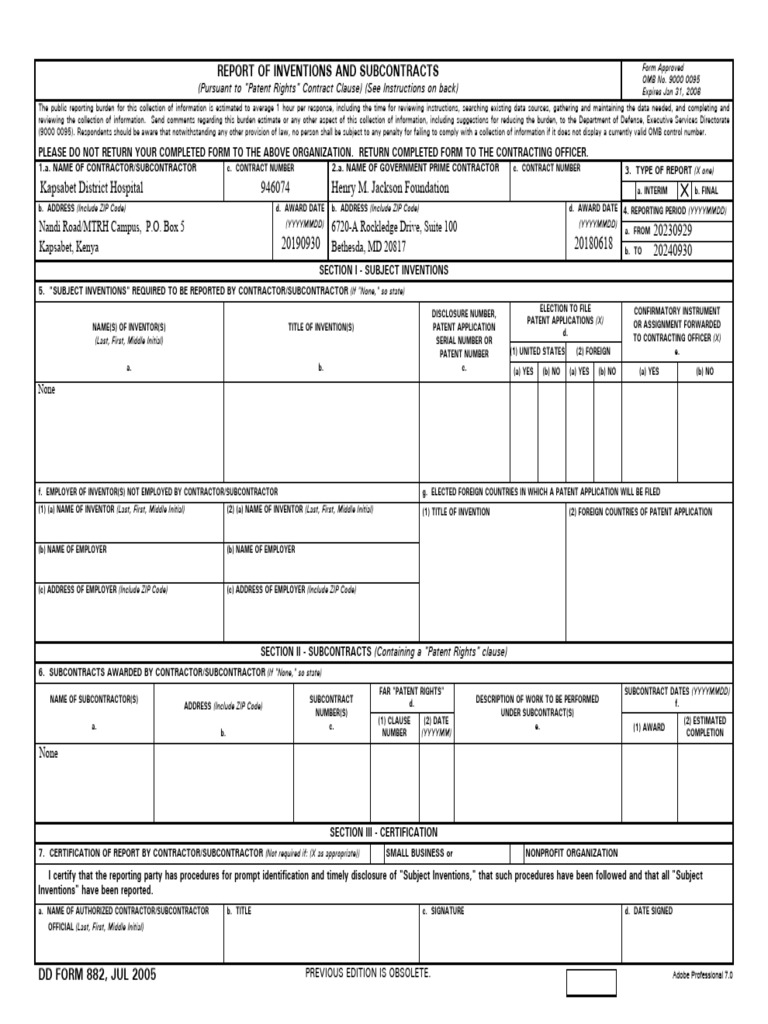 Kapsabet DH PO 946074 Mod 17 DD882 | PDF | Subcontractor | Patent