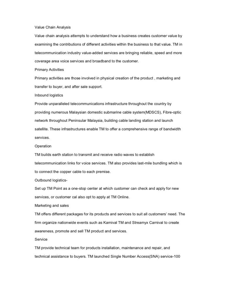 Value Chain Analysis of Telecom Malaysia | PDF | Information And ...