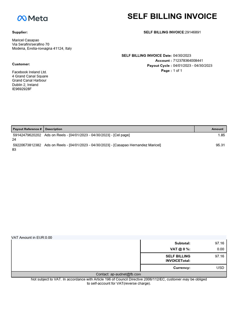 Self Billing Invoice 29146891 | PDF | Invoice | Business Documents