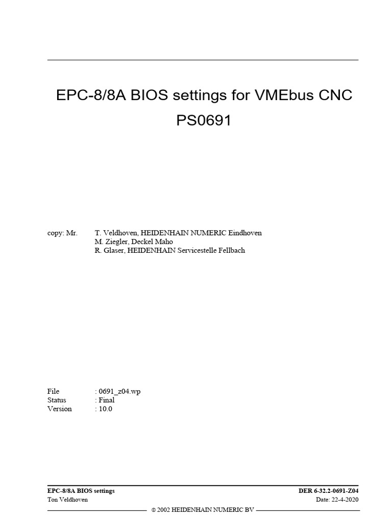 EPC 8 BIOS Settings For VMEbus CNC V10.1 | PDF | Bios | Menu (Computing)