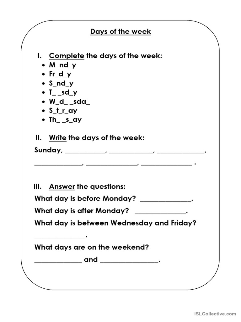 Days of the week | PDF
