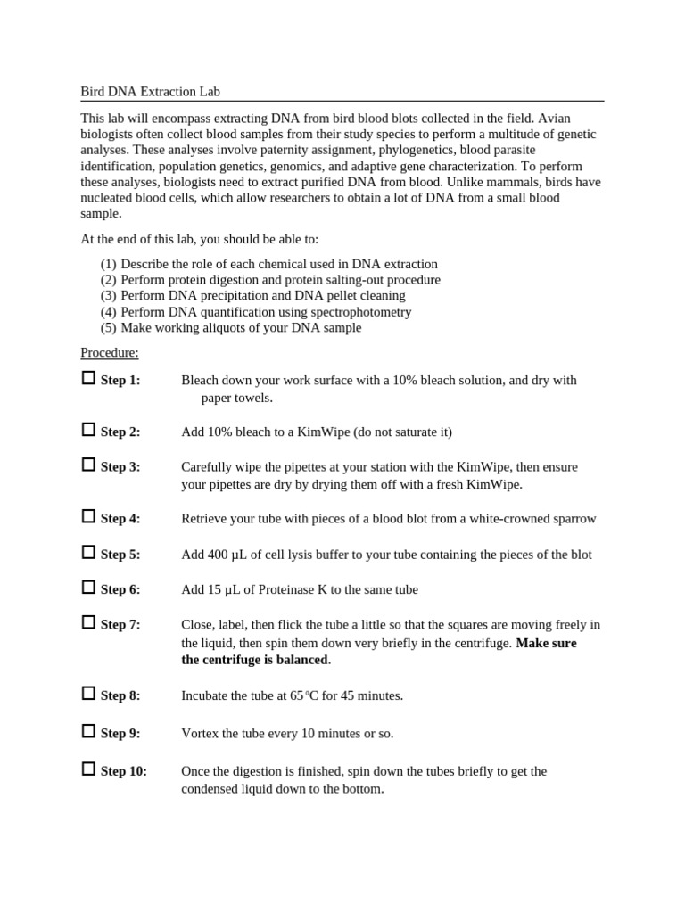 Bird+DNA+Extraction+Lab | PDF | Biology | Life Sciences
