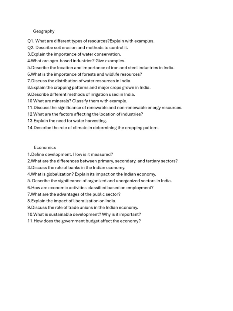 GEO AND ECO Important Questions | PDF