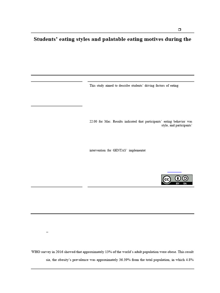 Students' Eating Styles and Palatable Eating Motives During The COVID ...