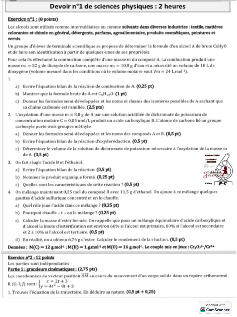 Défi N1 Devoir N1 PC TS | PDF