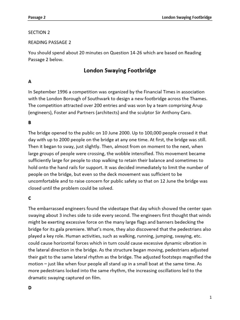 27 Passage 2 - London Swaying Footbridge Q14-26 | PDF | Bridge