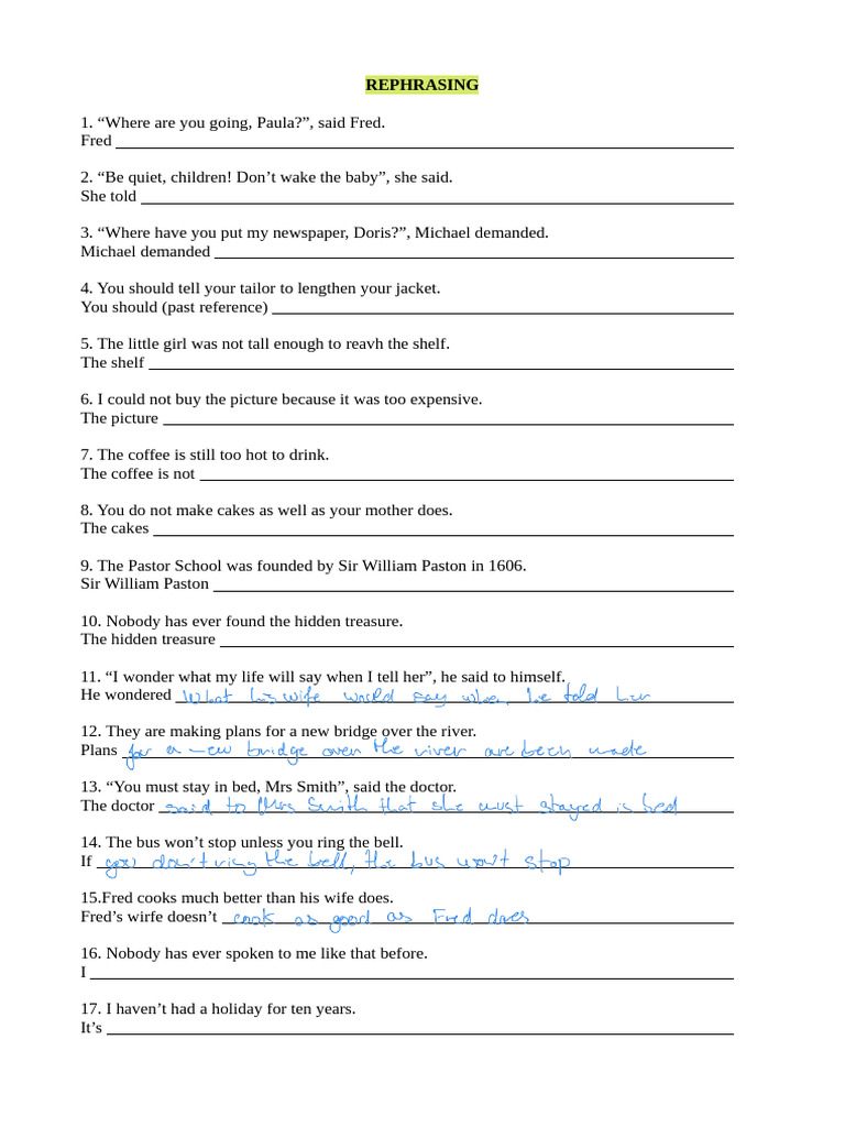 REPHRASING - PRACTICE II | PDF
