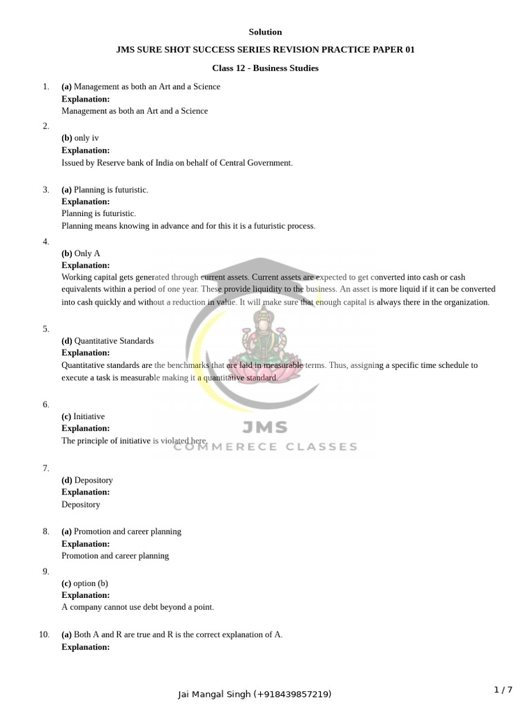 MS BST Revision Practice Paper 01 | PDF | Human Resources | Employment