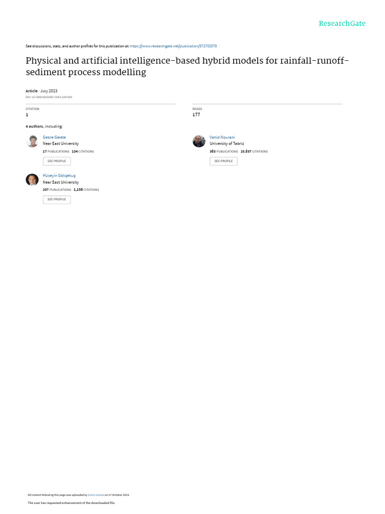 Physical and Artificial Intelligence-Based Hybrid Models For Rainfall-Runoff-Sediment Process ...