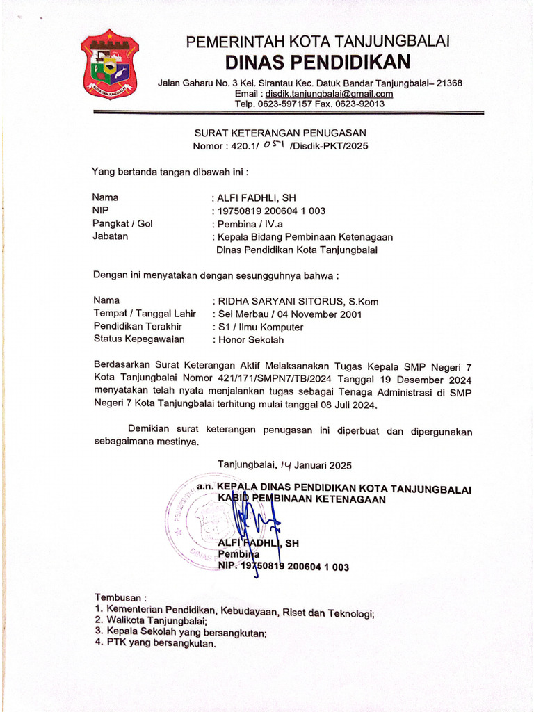 Surat Dinas Rida | PDF