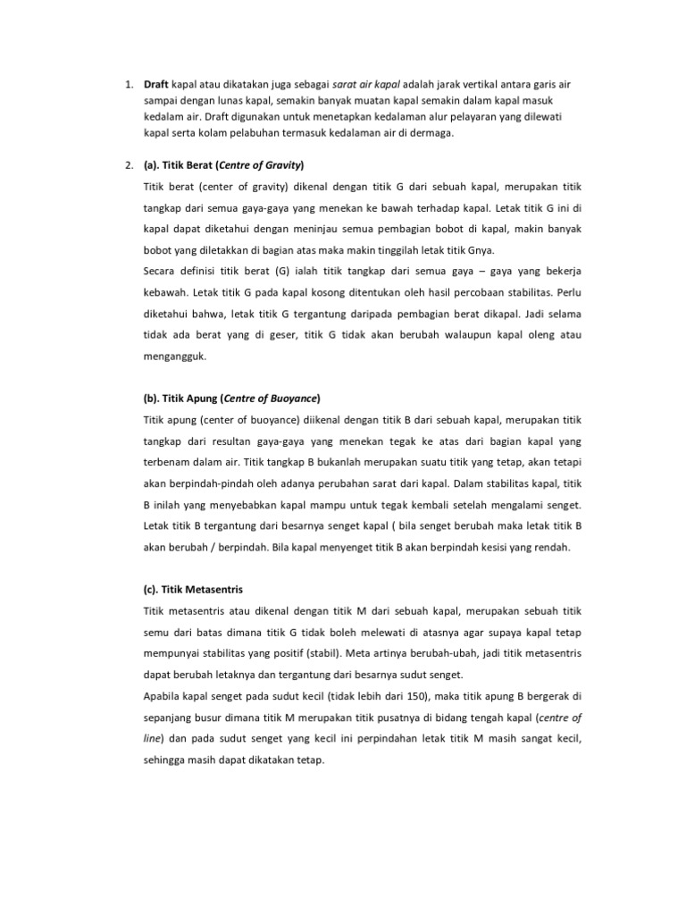 Draft Kapal Atau Dikatakan Juga Sebagai Sarat Air Kapal Adalah Jarak Vertikal Antara Garis Air ...