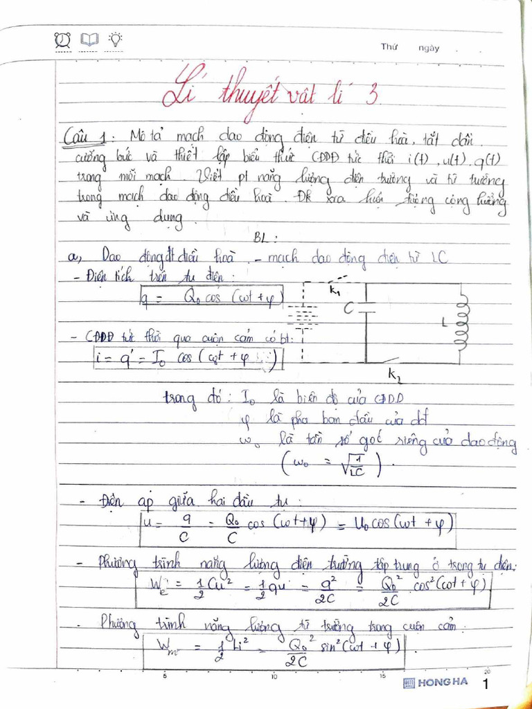 VL Li Thuyet Day La Tai Lieu On Thi Mon Vat Li Thi Nghiem 3 Cua Ptit MK Da Up Loi Giai CA | PDF