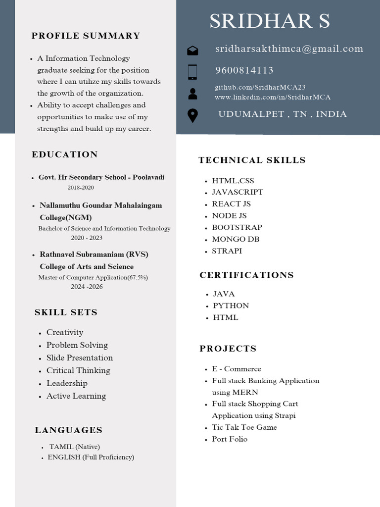 Resume - Sridhar | PDF