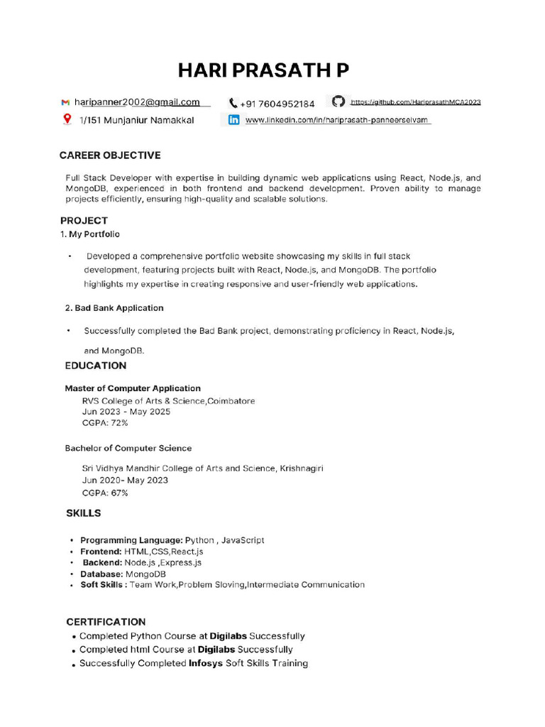Hari Resume | PDF
