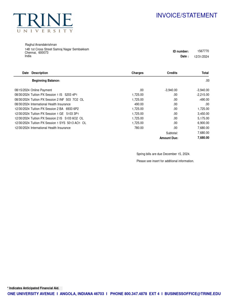 Course Fee Statement | PDF