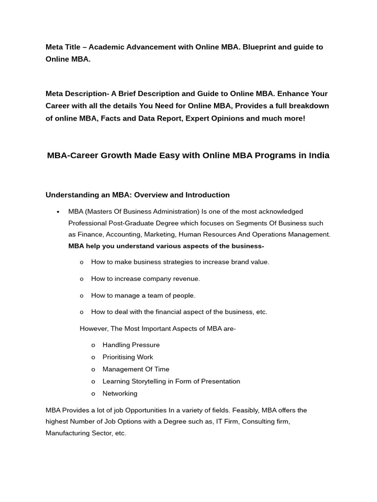 MBA-Career Growth Made Easy With Online MBA Programs in India | PDF ...